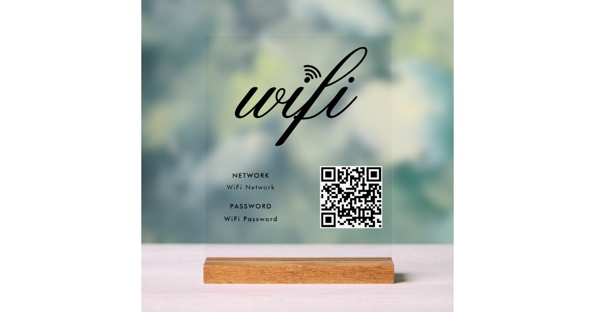 Custom Branded Wifi Network QR Code White Acrylic Sign | Zazzle