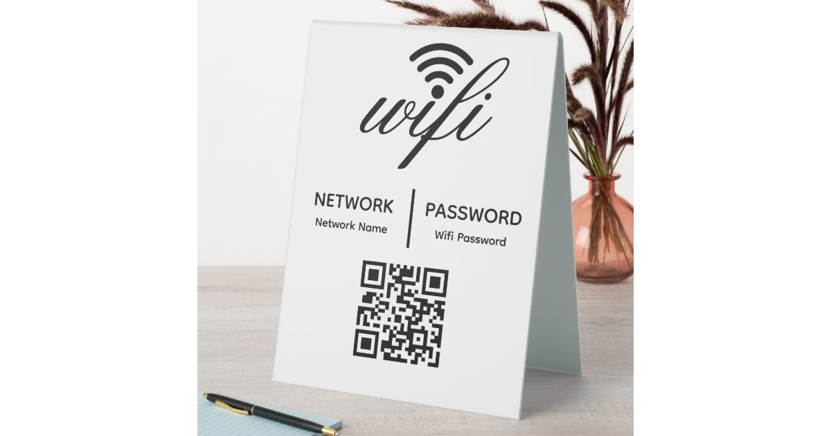 Custom Branded Wifi Password Personalized QR Code Table Tent Sign | Zazzle