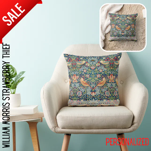Custom Branded William Morris Birds Pattern Throw Pillow | Zazzle
