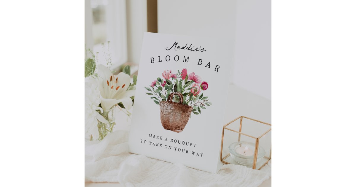 Custom Bridal Shower Bloom Bar Pedestal Sign | Zazzle