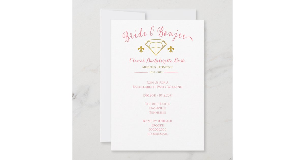 Custom Bride Boujee Bachelorette Party Invitation | Zazzle