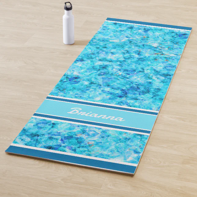 Custom Bright Blue Aqua Turquoise Polygon Pattern Yoga Mat | Zazzle