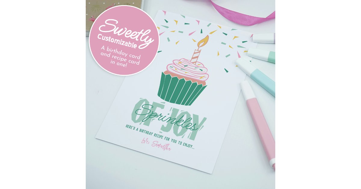 Custom Bright Modern Linocut Birthday Recipe Card | Zazzle