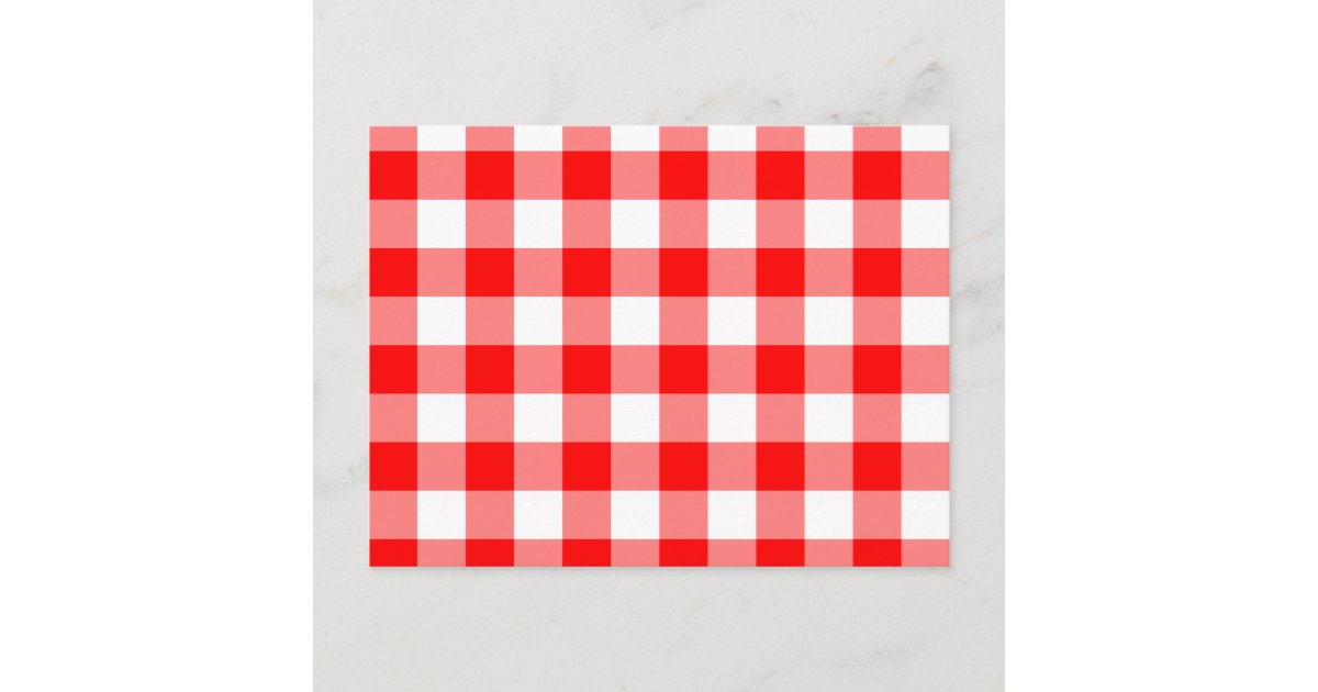 Custom Bright Red Gingham Postcard | Zazzle