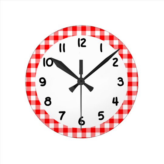 Custom Bright Red Gingham Round Clock | Zazzle.com