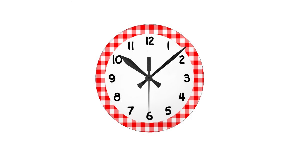 Custom Bright Red Gingham Round Clock | Zazzle.com