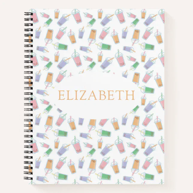 Custom Bubble Tea Pattern Photo Cute Name Notebook | Zazzle