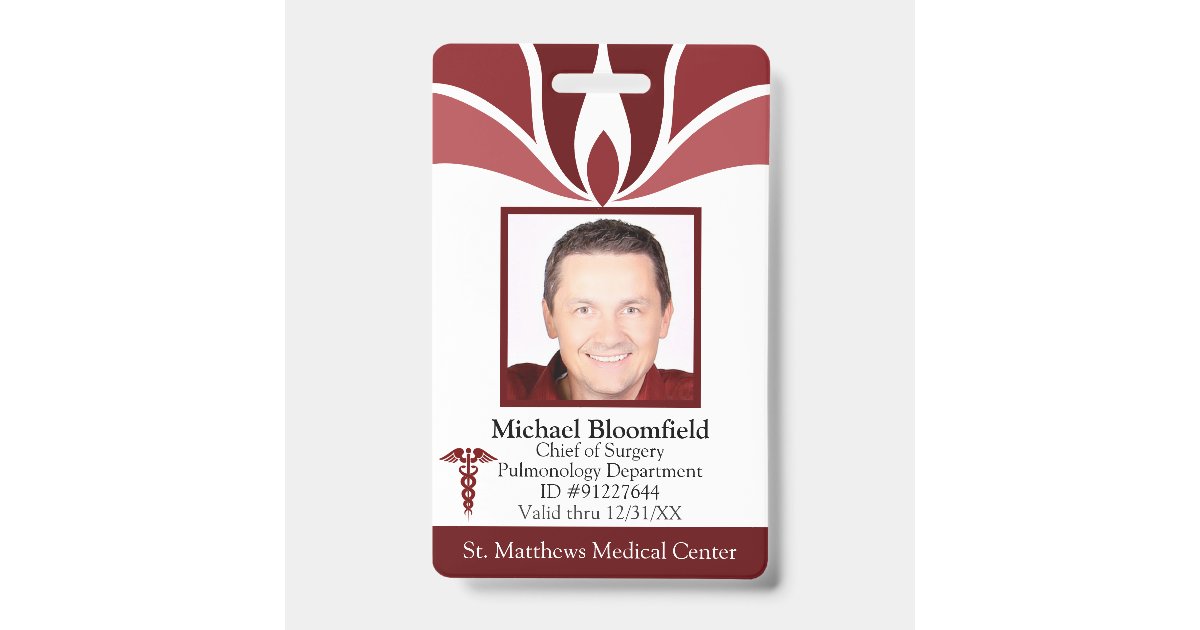 Custom Burgundy Hospital Employee Medical ID Badge | Zazzle