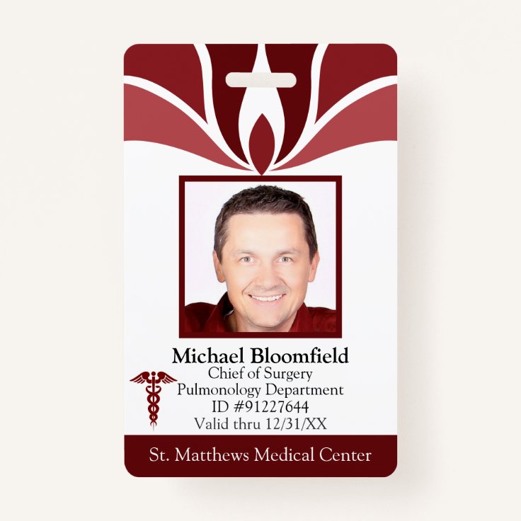 Custom Burgundy Hospital Employee Medical ID Badge | Zazzle