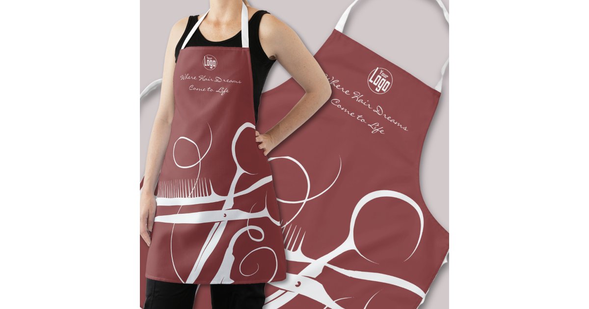 Custom Burgundy White Logo Motto Hair Tools Apron | Zazzle