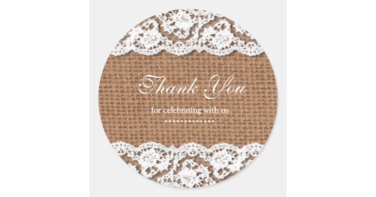 Custom Burlap & Lace Wedding Favor Label Stickers | Zazzle