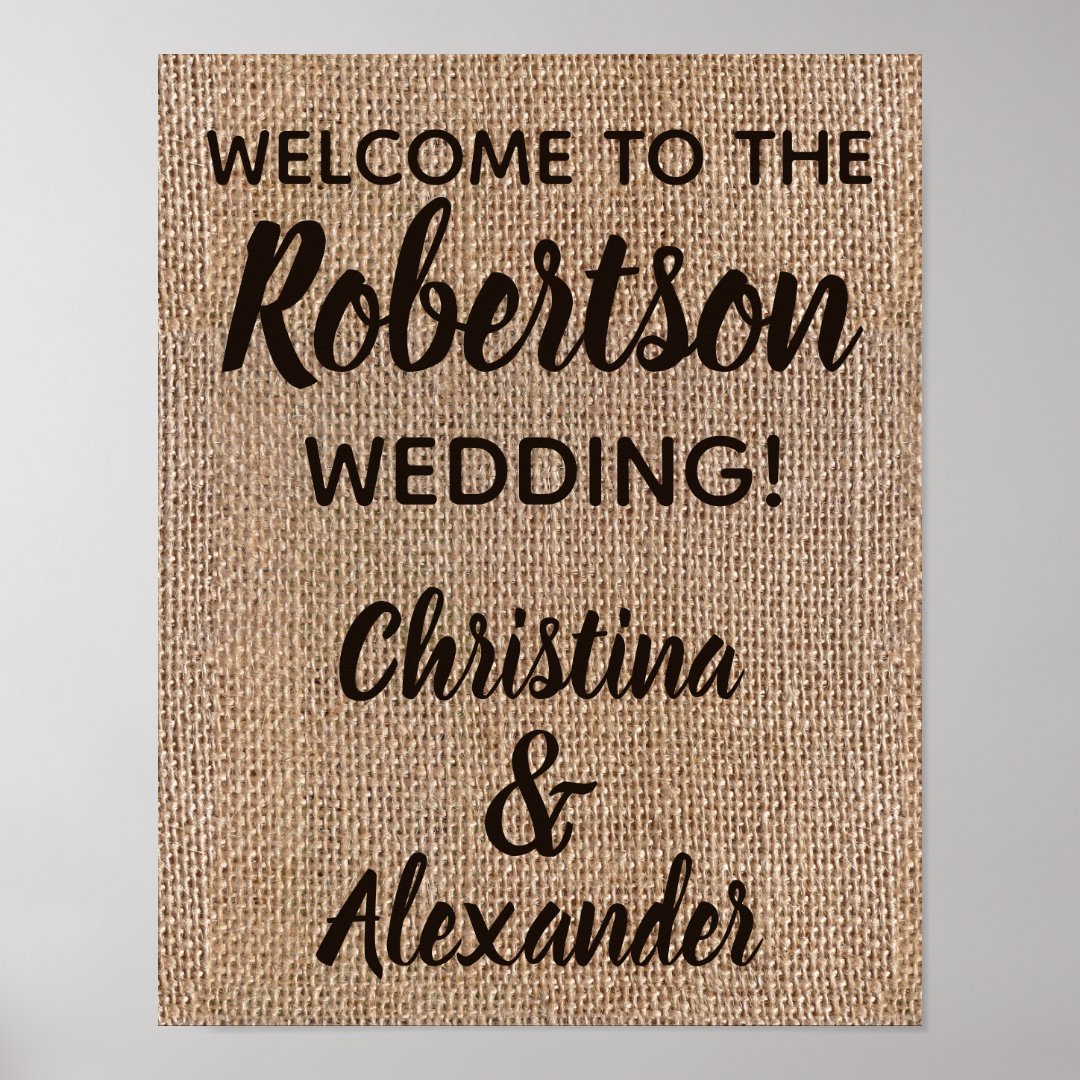 Custom Burlap Rustic Vintage Wedding Welcome Sign | Zazzle