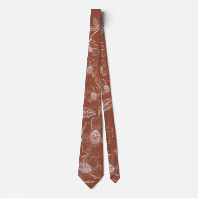 Custom Burnt Orange Line Art Wedding Neck Tie | Zazzle