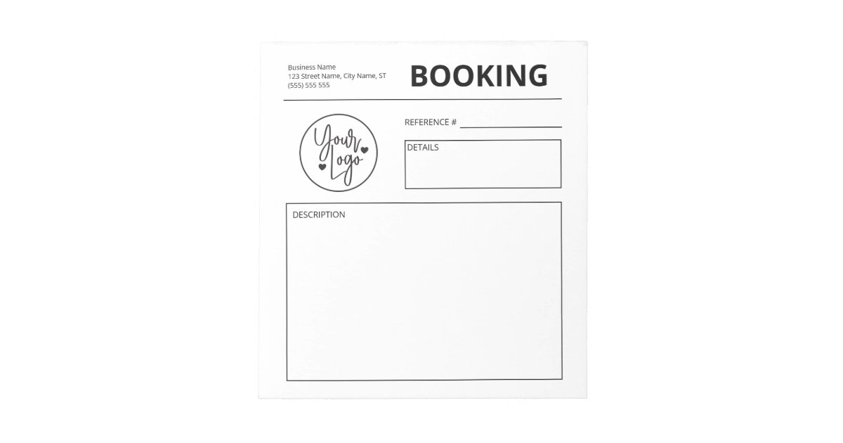 Custom Business Booking Request Book Logo Notepad | Zazzle