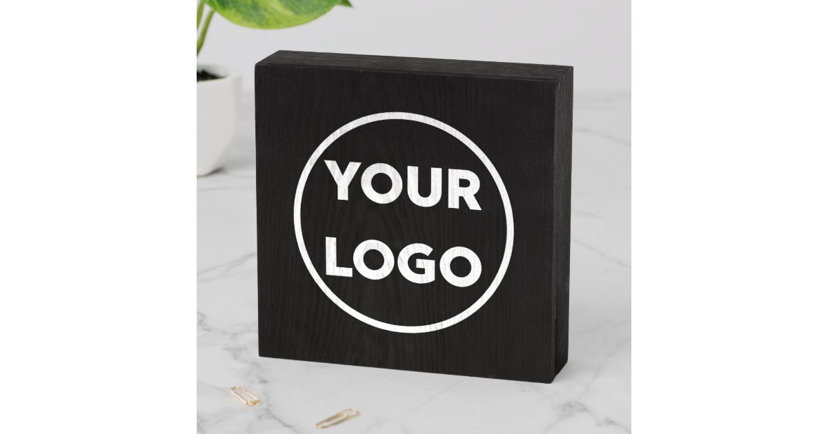 Custom Business Company Logo on Black Promotional Wooden Box Sign | Zazzle