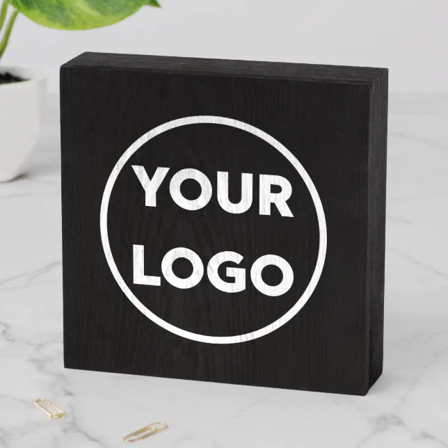 Custom Business Company Logo on Black Promotional Wooden Box Sign | Zazzle