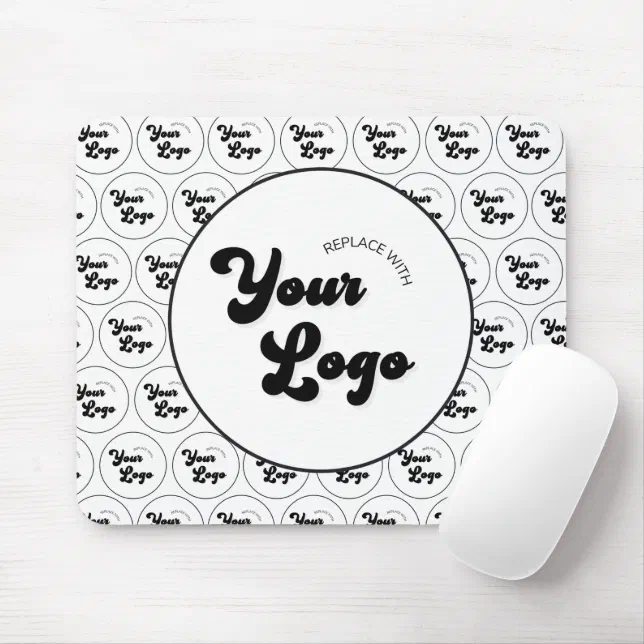 Custom Business Company Logo Pattern Black & White Mouse Pad | Zazzle