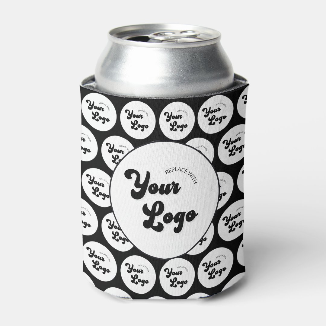 Custom Business Company Logo Pattern Promotional Can Cooler | Zazzle