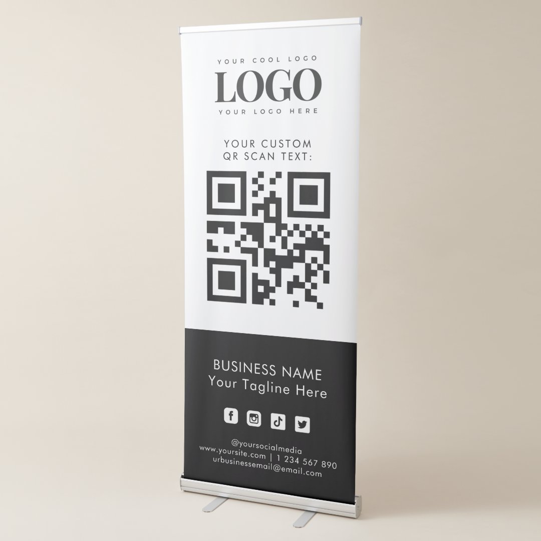 Custom Business Company Logo Qr Code Social Media Retractable Banner ...