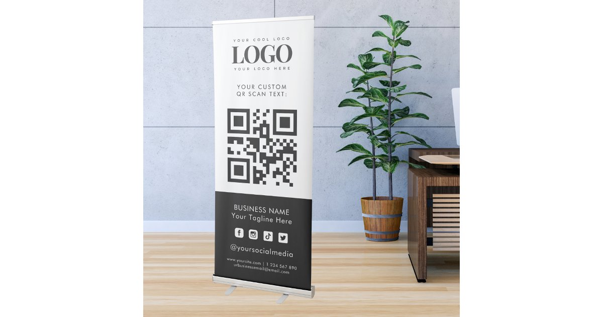 Custom Business Company Logo Qr Code Social Media Retractable Banner ...