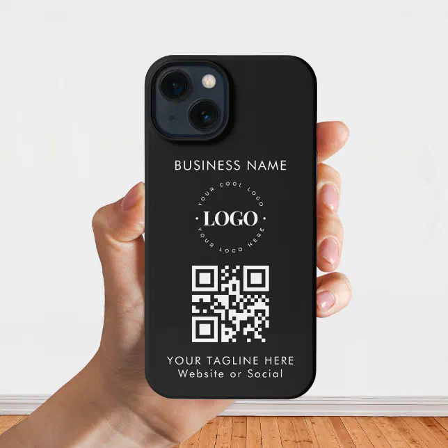 Custom Business Company Logo QR Code & Text Simple iPhone Case | Zazzle