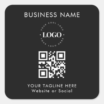 Custom Business Company Logo QR Code & Text Simple Square Sticker | Zazzle