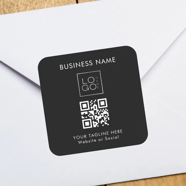 Custom Business Company Square Logo QR Code Text Square Sticker | Zazzle