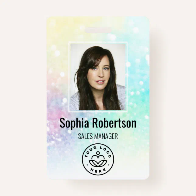 Custom Business Employee Photo Bar Code Glitter Badge | Zazzle