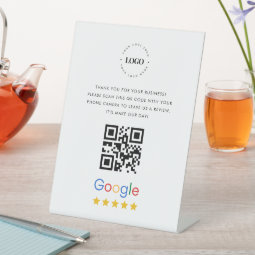 Custom Business Google Reviews QR Code Logo Simple Pedestal Sign | Zazzle