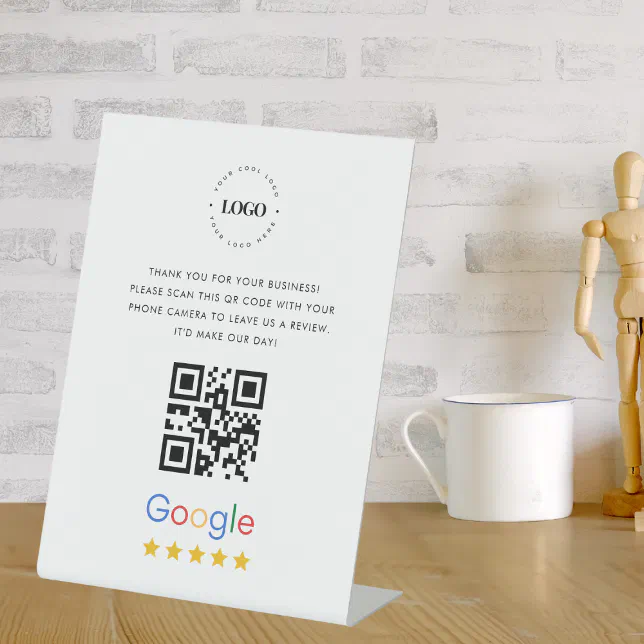 Custom Business Google Reviews QR Code Logo Simple Pedestal Sign | Zazzle