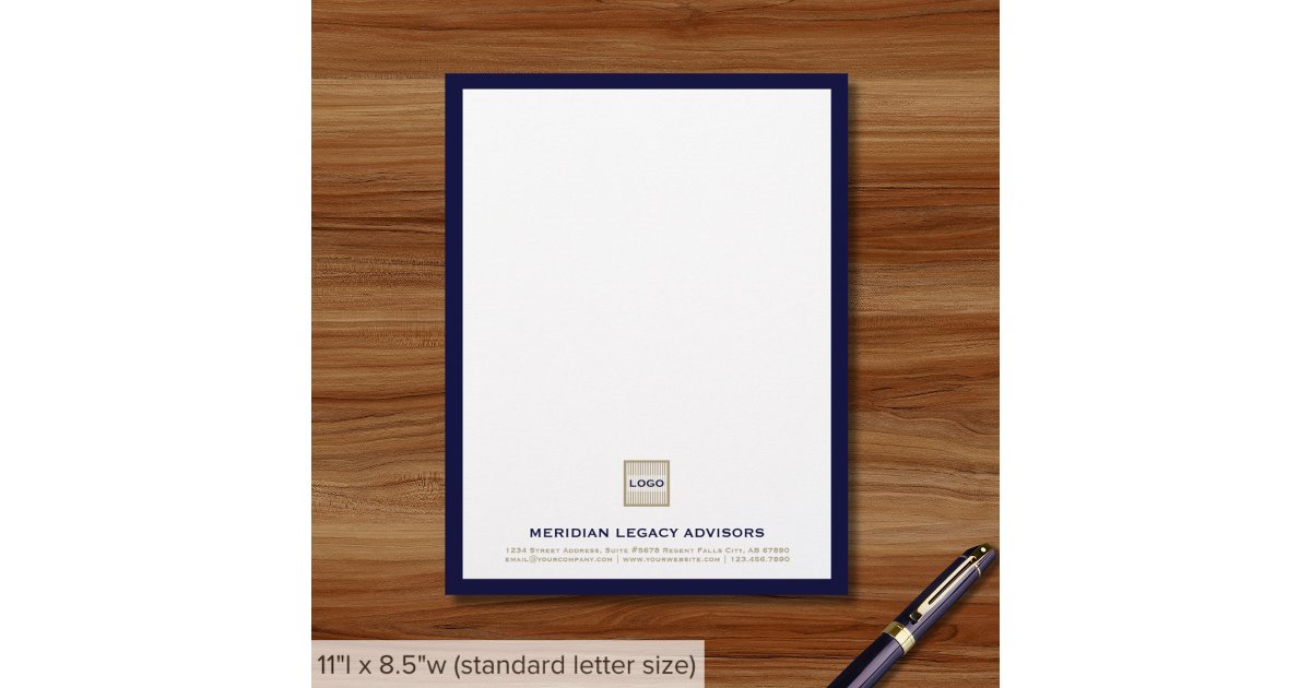Custom Business Letterhead with Navy Frame | Zazzle