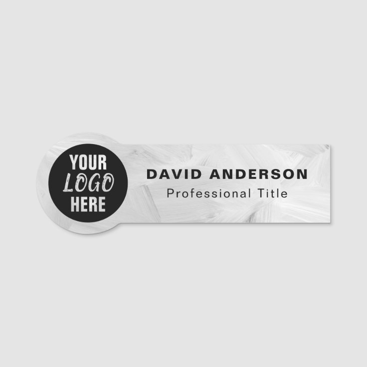 Custom Business Logo Abstract White Gray Name Tag | Zazzle