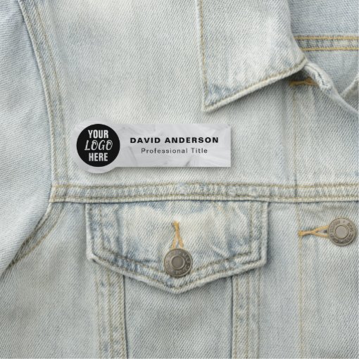 Custom Business Logo Abstract White Gray Name Tag | Zazzle