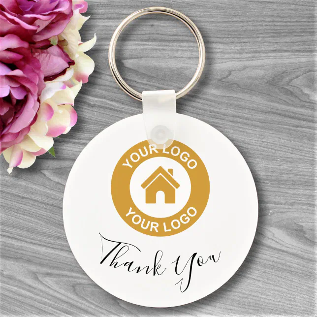 Custom Business Logo And Message Thank You Keychai Keychain | Zazzle