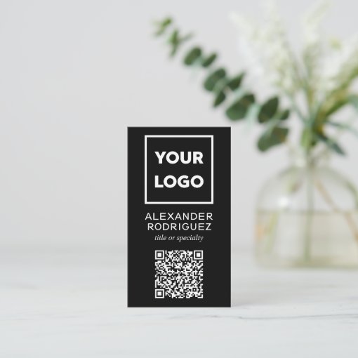 Custom Business Logo and QR Code Modern Black Business Card | Zazzle