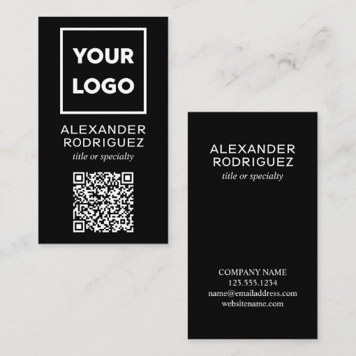 Custom Business Logo and QR Code Modern Black Business Card | Zazzle