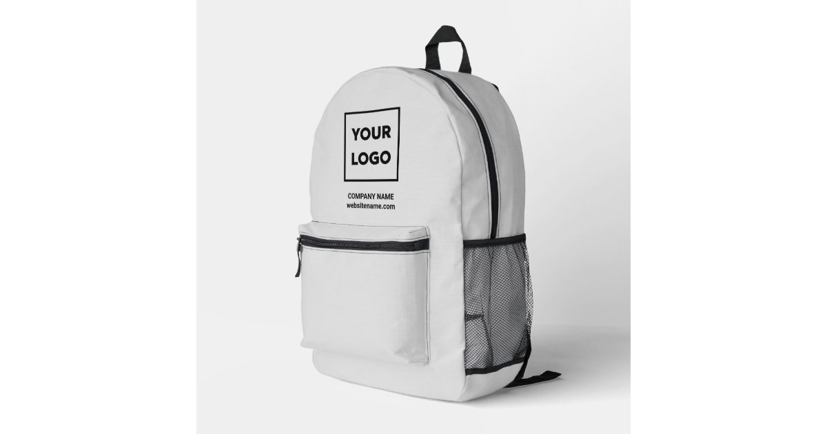 Custom Business Logo and Text Branded Light Grey Printed Backpack | Zazzle