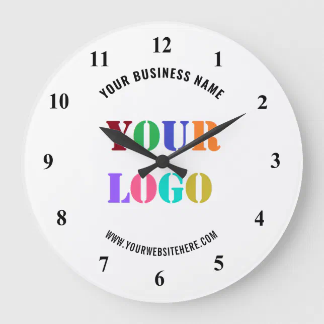 Custom Business Logo and Text Company Clock | Zazzle