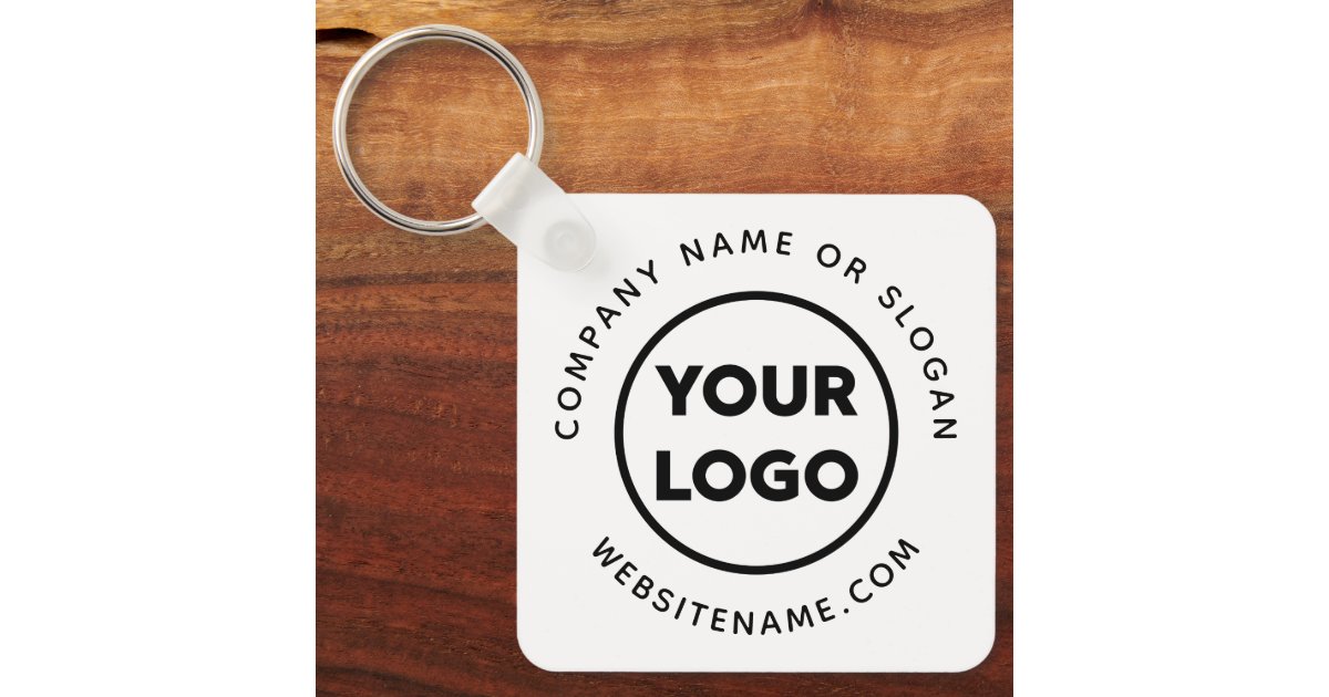 Custom Business Logo and Text Corporate Swag White Keychain | Zazzle