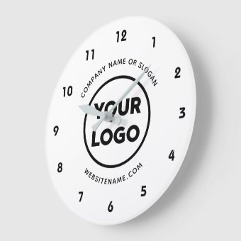 Custom Business Logo and Text White Background Large Clock | Zazzle