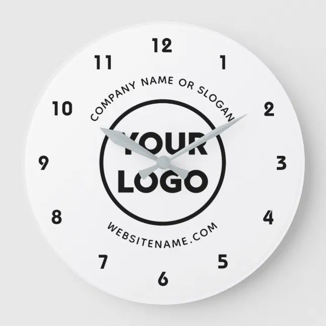 Custom Business Logo and Text White Background Large Clock | Zazzle