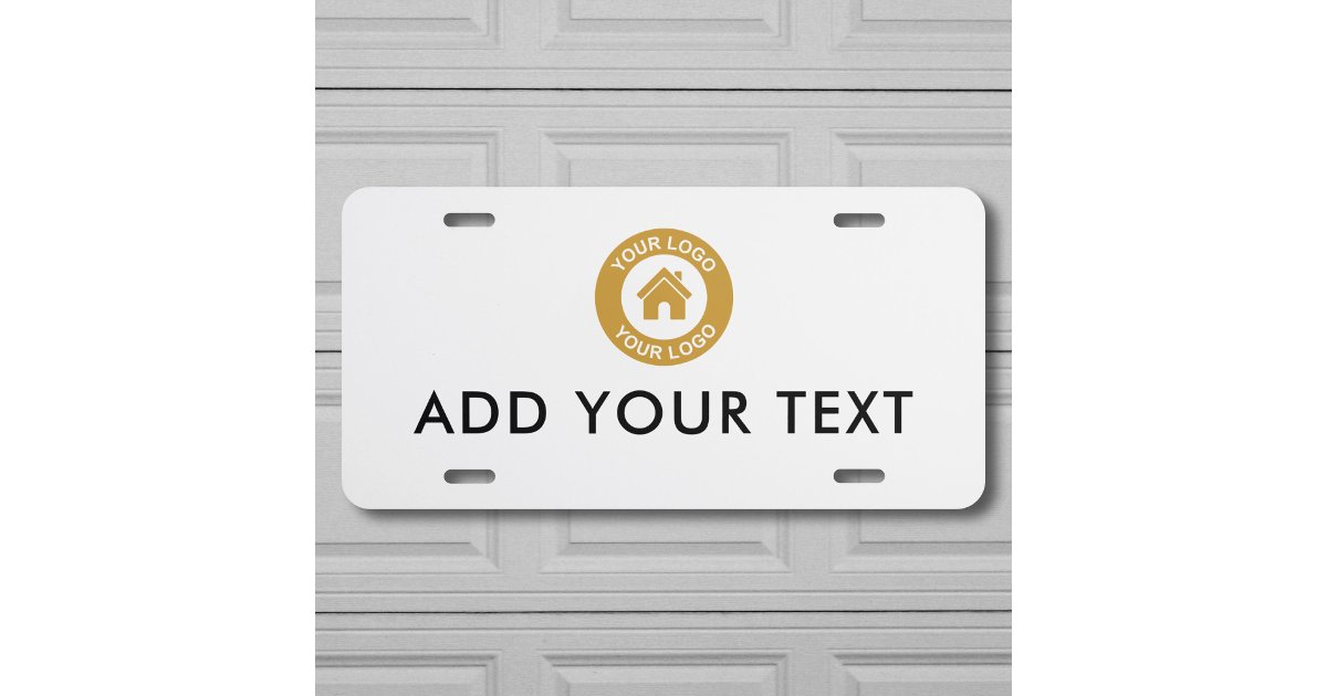 Custom Business Logo And Text White License Plate | Zazzle