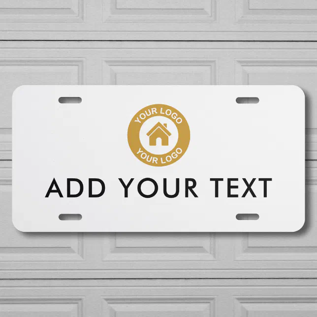 Custom Business Logo And Text White License Plate | Zazzle