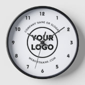 Custom Business Logo and Text White with Black Rim Clock | Zazzle
