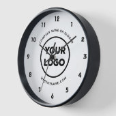 Custom Business Logo and Text White with Black Rim Clock | Zazzle