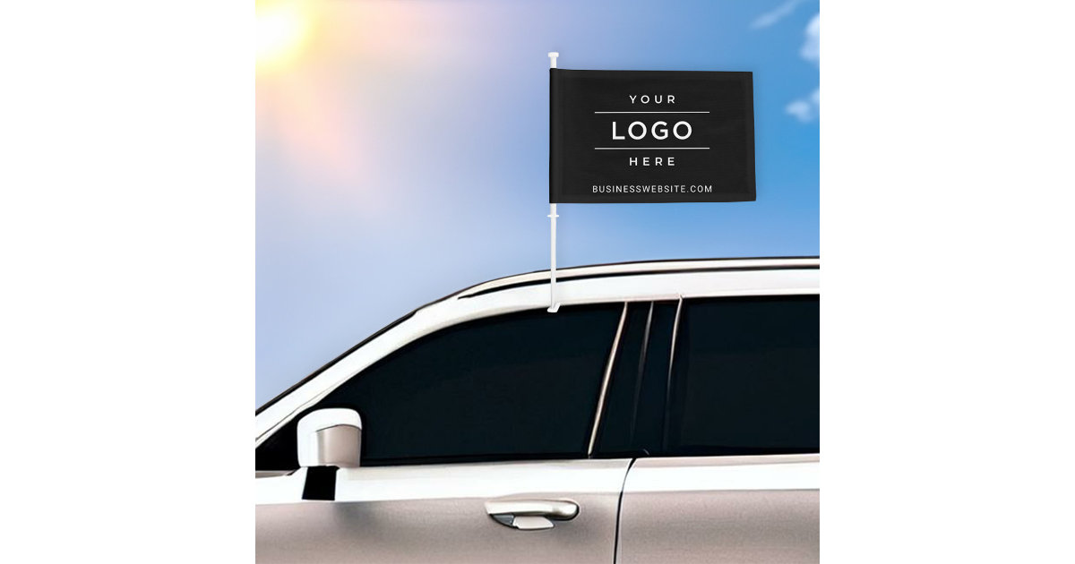 Custom Business Logo and Website Black Car Flag | Zazzle
