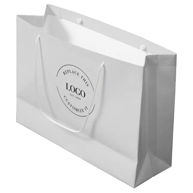 Custom Business logo and website grey Large Gift Bag | Zazzle