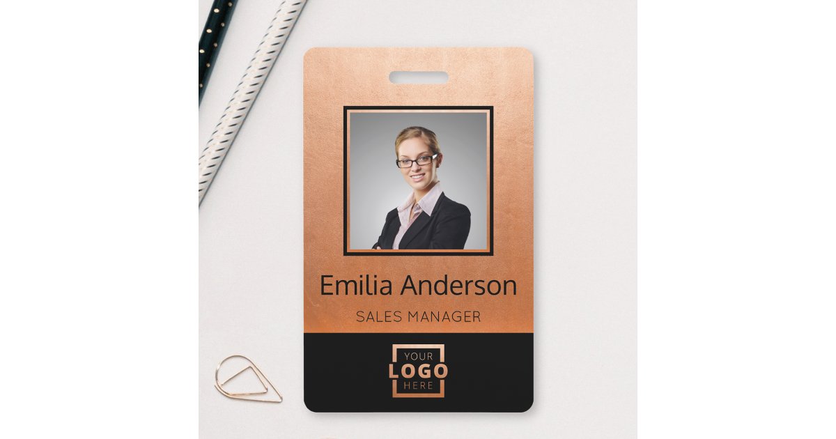 Custom Business Logo Barcode Employee Photo Badge | Zazzle