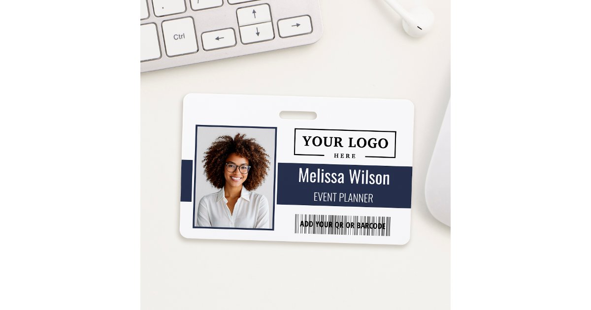 Custom Business Logo Barcode QR Code Employee Badge | Zazzle