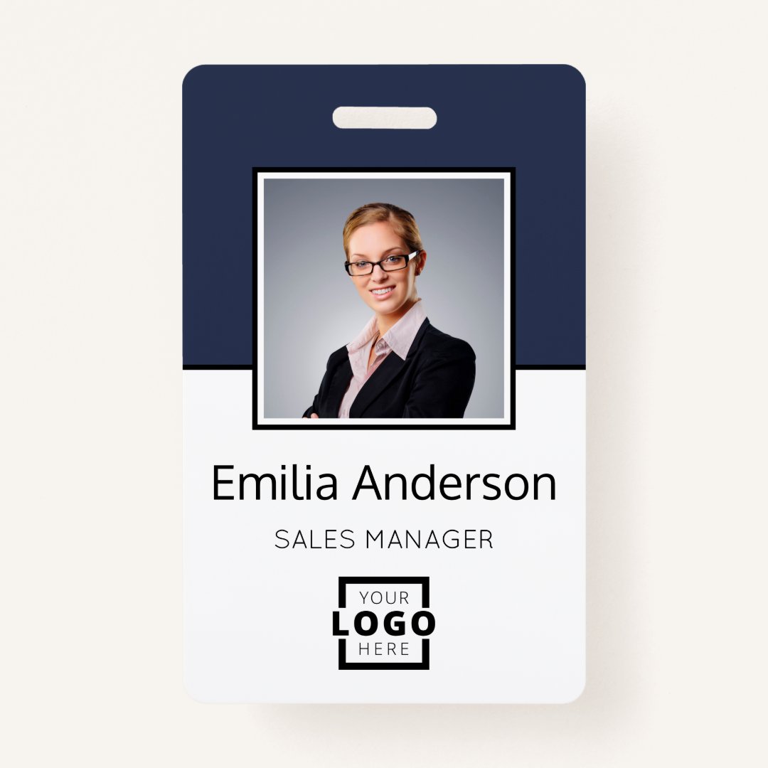 Custom Business Logo Basic Barcode Employee Photo Badge | Zazzle